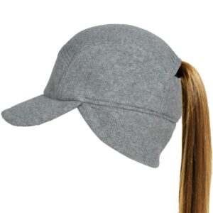 fethar womens athletic winter hat with ponytail hole - fleece running hat for womens (athletic grey heather)