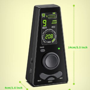 Electronic Digital Metronome with Timer for Guitar, Piano, Violin, Ukulele Practice, Advanced Universal Metronome with Tempo Knob, Vocal Counts, Type C and Timing