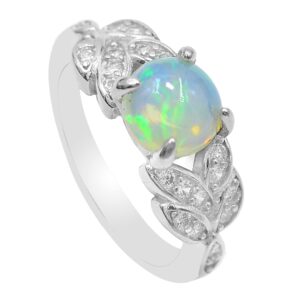 8 MM Natural Rainbow Fire Ethiopian Opal Cabochon Ring 925 Sterling Silver October Birthstone Solitaire Ring Opal Jewelry Birthday Gift For Wife (Sterling Silver, 11.5 US)