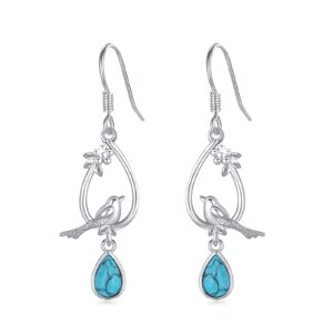 aoveao hummingbird earrings 925 sterling silver turquoise birds drop dangle earrings birds teardrop earrings jewelry for women