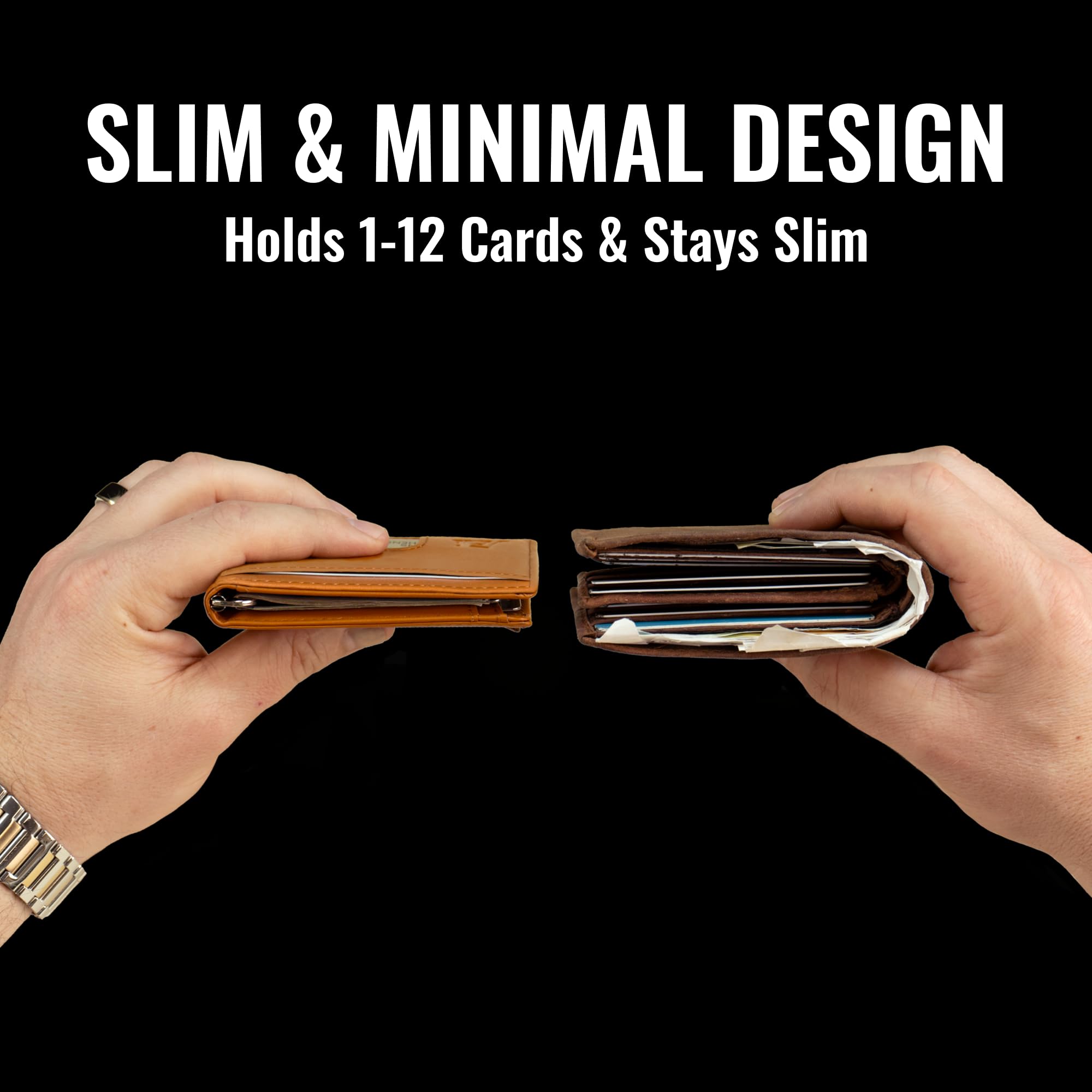 Kings Loot Money Clip Slim Minimalist Wallet for Men RFID Blocking | Slim Leather Wallets for Men | Mens Wallet Bifold | Slim Front Pocket Wallet for Men | 12 Card Holder Wallet for Men (Brown)