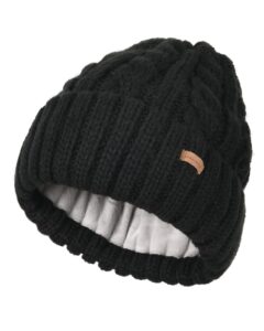 camptrace beanies women winter hats for women fleece lined cable knit hat warm winter snow ski skull cap black