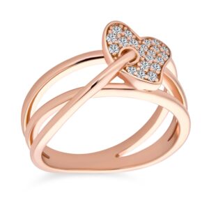 Romantic Pave CZ Accent Cubic Zirconia Crossover Intertwined Infinity& Heart Promise Ring For Women Rose Gold Plated .925 Sterling Silver