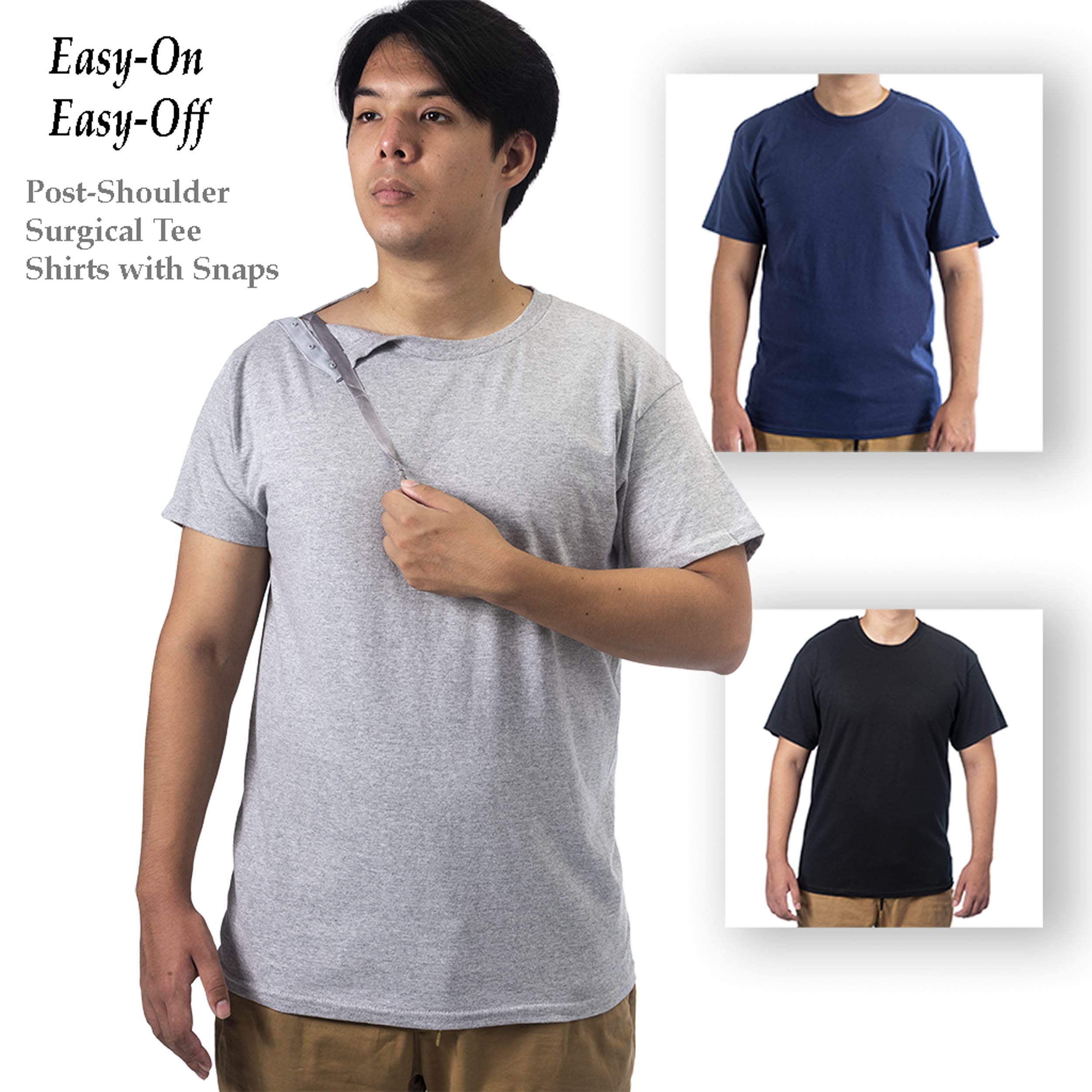 Post Shoulder Surgery Shirt w/Snaps for Easier Dressing (Right, Medium, Navy)