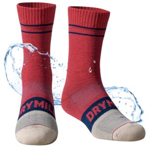 drymile mountain waterproof wool socks, winter waterproof socks for wading, camping, hiking, fishing, skiing - crew (small, maroon/navy)