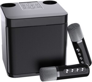 mini karaoke machine for adults and kids,portable bluetooth karaoke speaker for tv, with 2 wireless microphones pa speaker system for indoor outdoor party, family party singing (elegant black)