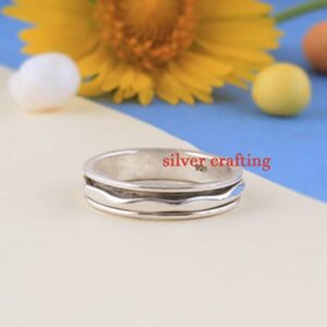 Solid 925 Sterling Silver Spinning Ring Thin Band Spinner Fidget Ring Jewelry (12)