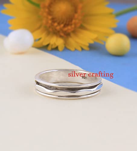 Solid 925 Sterling Silver Spinning Ring Thin Band Spinner Fidget Ring Jewelry (12)