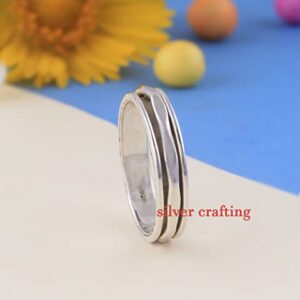 Solid 925 Sterling Silver Spinning Ring Thin Band Spinner Fidget Ring Jewelry (12)