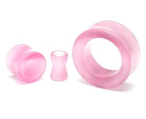 mystic metals body jewelry pair of pink cat eye stone concave double flare tunnels (stn-684) (0g (8mm))