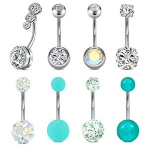 vcmart 14g 12mm belly button ring surgical steel belly button rings silver green belly rings for women navel rings piercing jewelry long bar belly button piercing jewelry