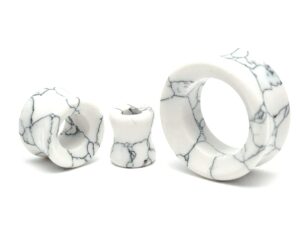 mystic metals body jewelry pair of howlite stone concave double flare tunnels (stn-683) (3/4" (19mm))