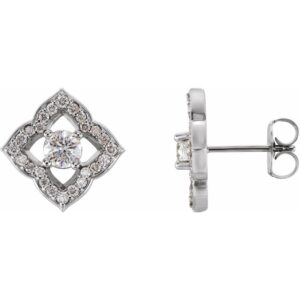 sterling silver 3/4 ct diamond halo clover stud earring pair