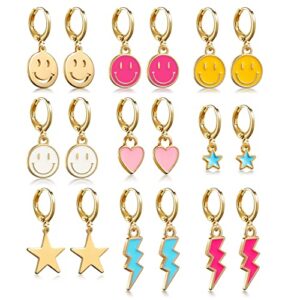 9 pairs /18 pairs, college style earrings, fashion personality earrings, smile heart star lightning and colorful pendant, make you look more vibrant, energetic, young.（age：over 3 years old）