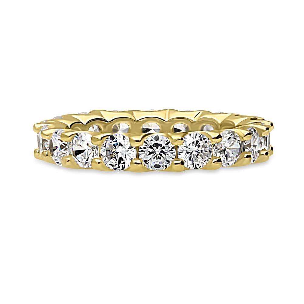 BERRICLE Sterling Silver Wedding Rings Pave Set Cubic Zirconia CZ Anniversary Eternity Ring for Women, Yellow Gold Flashed Size 6