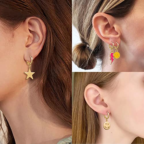 9 pairs /18 pairs, college style earrings, fashion personality earrings, smile heart star lightning and colorful pendant, make you look more vibrant, energetic, young.（age：over 3 years old）