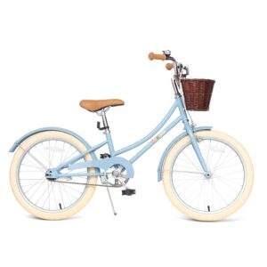 Bixike Retro Design Girls Bike with Basket and Coaster Brake for 3-13 Years Old Kids, 14 16 18 Inch Kids Cruiser Bicycle for Toddlers with Training Wheels, 20 Inch with Kickstand, Multiple Colors