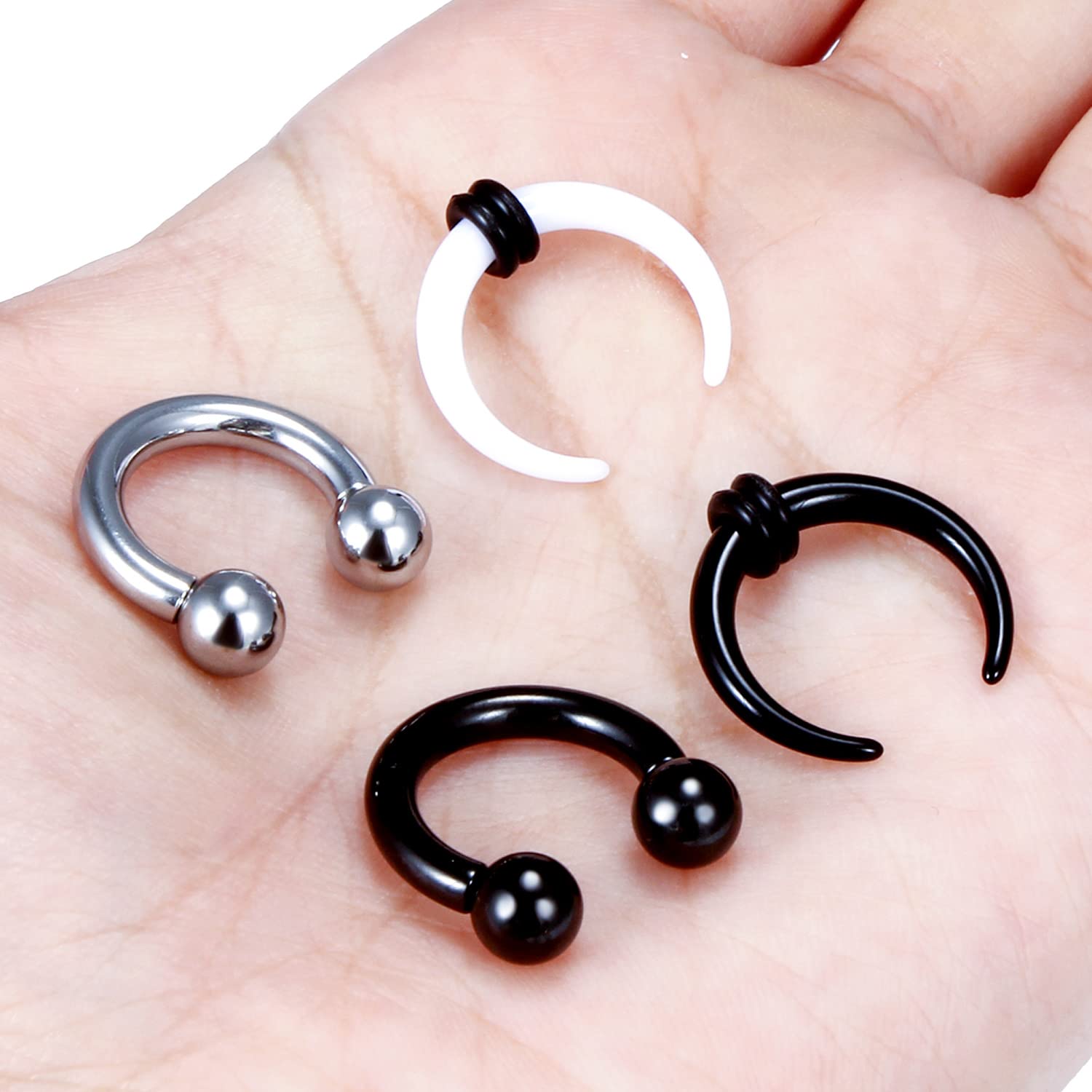 Lcolyoli Large Septum Rings 8G PA Ring Internally Threaded Ball Horseshoe Barbell Stainless Steel & Acrylic Plastic Pincher Tapers C Shape Buffalo Stretcher Expander for Women Men