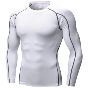 cargfm men's compression shirts long sleeve gym athletic gym workout undershirts active dry fit base layer running top white