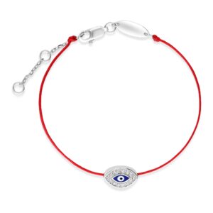 evil eye red thread thin silk bracelet with silver 925 oval evil eye kabbalah charm multicolor pendant + blessing card from western wall