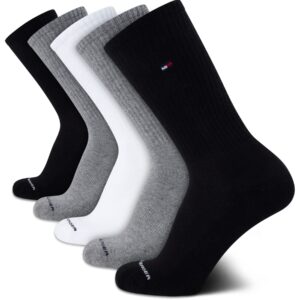 Tommy Hilfiger Men's Athletic Socks - Cushioned Crew Socks (5 Pack), Size 7-12, BlackWhiteGrey