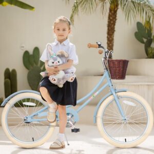 Bixike Retro Design Girls Bike with Basket and Coaster Brake for 3-13 Years Old Kids, 14 16 18 Inch Kids Cruiser Bicycle for Toddlers with Training Wheels, 20 Inch with Kickstand, Multiple Colors