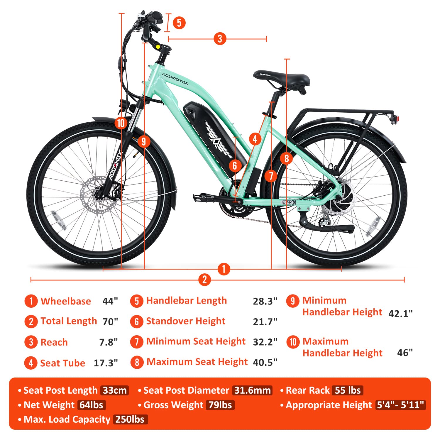 ADDMOTOR Electric Bike for Adults, Electric Bicycles with 48V*20Ah Removable Battery, 125 Miles, 500W Step-Thru Ebike, 26 x 2.3 Inch Tire, E-43 Mountain City E-Bike(Rose Pink)