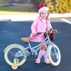 Bixike Retro Design Girls Bike with Basket and Coaster Brake for 3-13 Years Old Kids, 14 16 18 Inch Kids Cruiser Bicycle for Toddlers with Training Wheels, 20 Inch with Kickstand, Multiple Colors