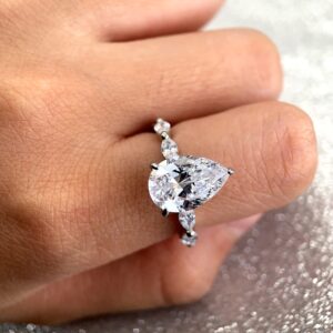 Rinxes Women's Engagement rings 8*12mm Pear Cut 4 CT D Color VVS1 925 Silver Wedding Anniversary Moissanite Ring For Women Size 5-10 (Moissanite, 8)