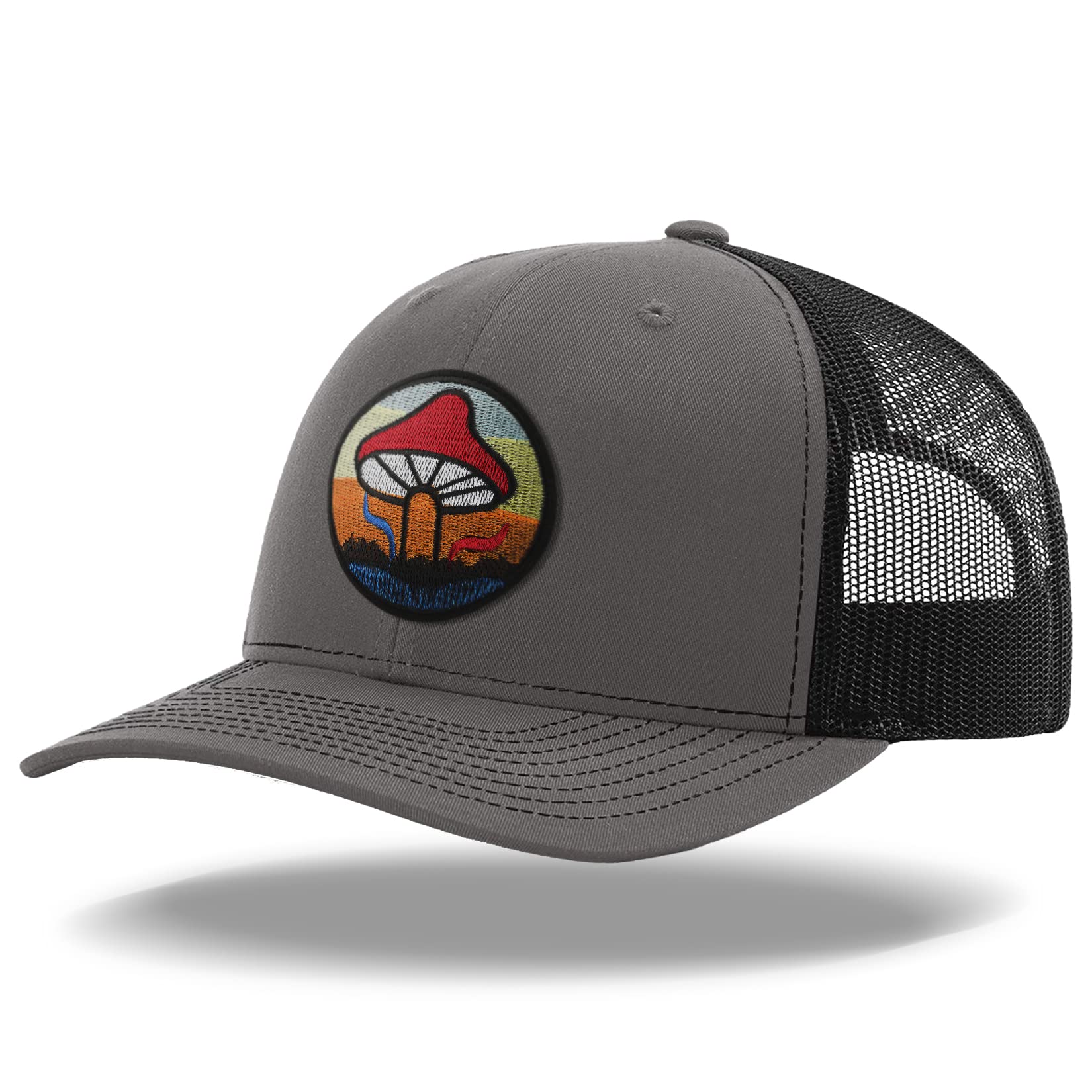 Classic Mesh Trucker Hat, Adjustable Snapback, Outdoor Camping Magic Mushroom Baseball Cap (Dark Grey)