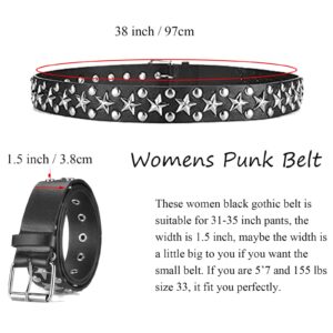 HABUAETY Studded Belt Women Y2K Spike Star Belts Star Black Girl Woman Stud Punk Waist Belt for Halloween Cosplay