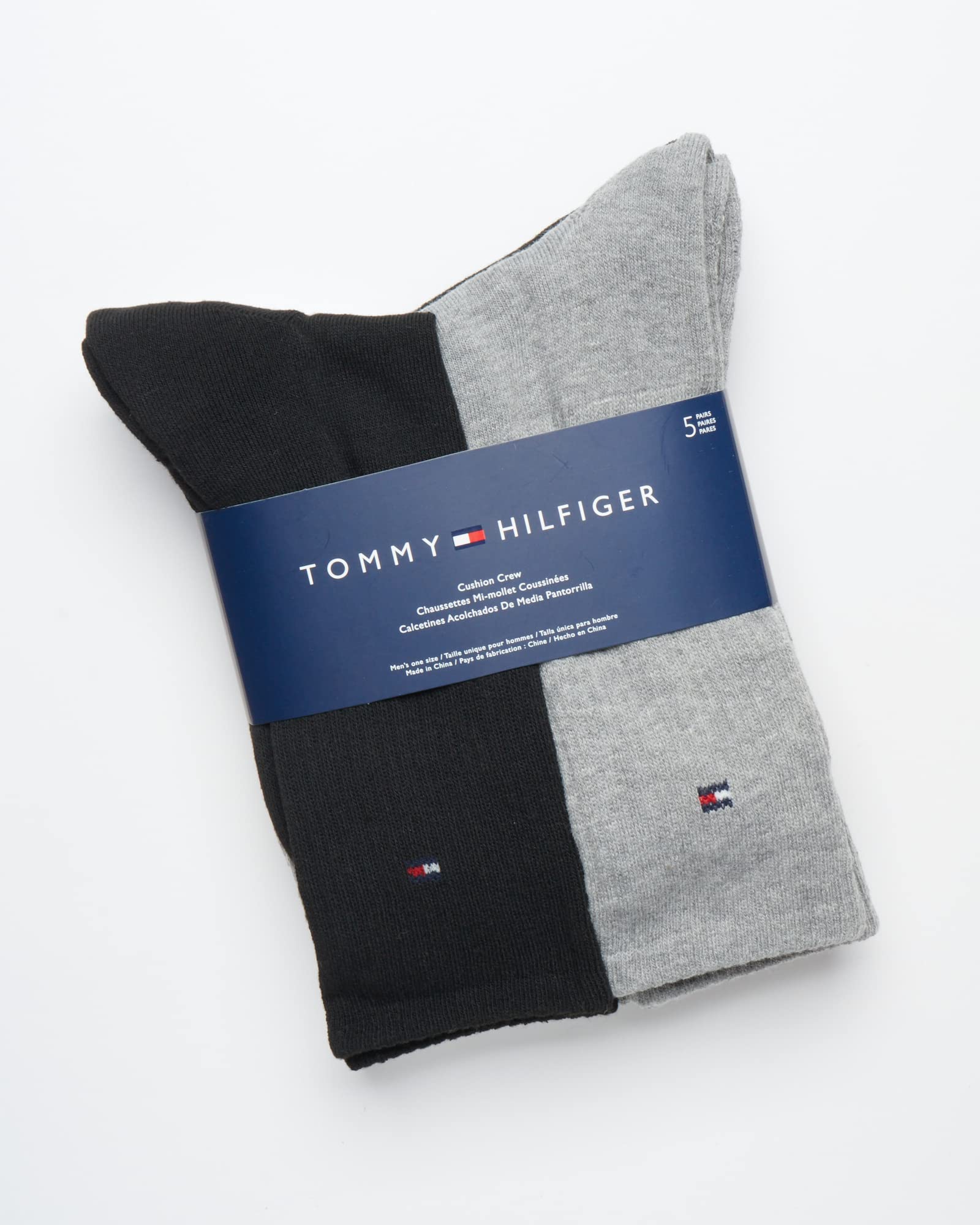 Tommy Hilfiger Men's Athletic Socks - Cushioned Crew Socks (5 Pack), Size 7-12, BlackWhiteGrey