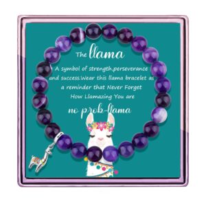 llama gifts for women no prob-llama bracelet,purple agate beads llama charm,llama birthday gift alpaca gifts for llama lovers (purple llama gift)