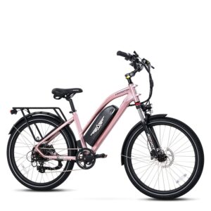 addmotor electric bike for adults, electric bicycles with 48v*20ah removable battery, 125 miles, 500w step-thru ebike, 26 x 2.3 inch tire, e-43 mountain city e-bike(rose pink)