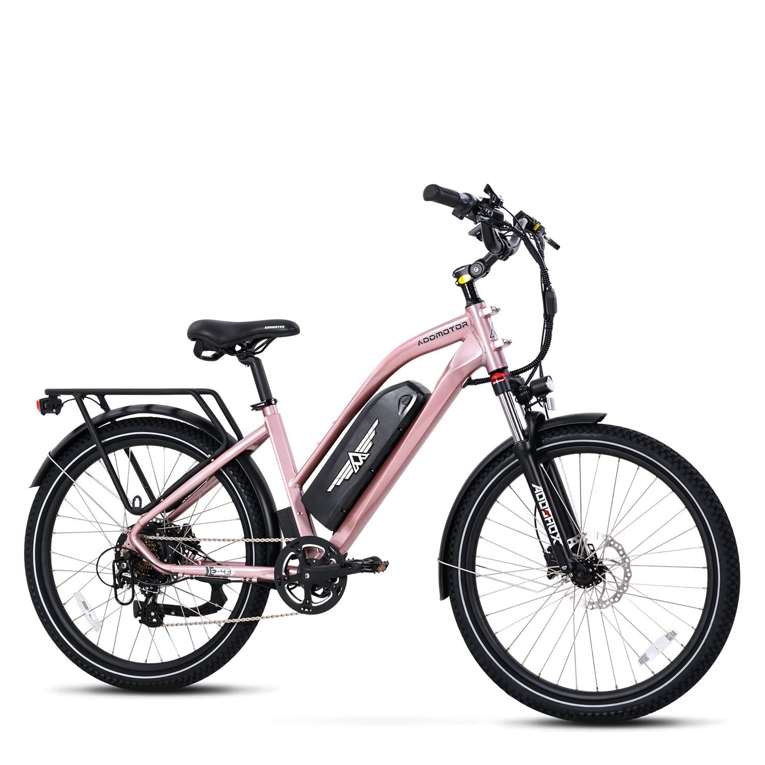 ADDMOTOR Electric Bike for Adults, Electric Bicycles with 48V*20Ah Removable Battery, 125 Miles, 500W Step-Thru Ebike, 26 x 2.3 Inch Tire, E-43 Mountain City E-Bike(Rose Pink)