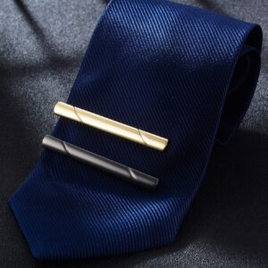 Tornito 9Pcs Tie Clips Tie Ring for Men Square CZ Tie Tacks Clutch with Chain Necktie Silver Black Gold Tie Clips Link Chain for Wedding Meeting Business Anniversary Tie Pin Clips