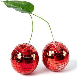 cherry disco ball decor, double mirror ball cherry decor for dj club stage bar party wedding holiday decoration home decor (double cherry-10cm, red)