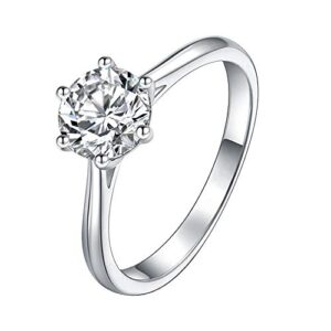 moissanite rings for women, six prong solitaire moissanite engagement ring, classic 1-3ct engagement ring for women, 925 sterling silver d color with certificate of authenticity, silver, moissanite