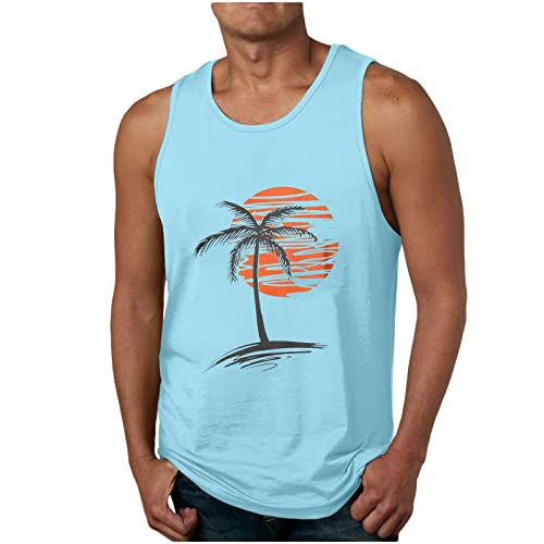 NaRHbrg Palm Tree Tanks Tops for Mens Cool Printed Graphic Sleeveless Tank Top Muscle Shirt for Workout Gym Jogging Blue