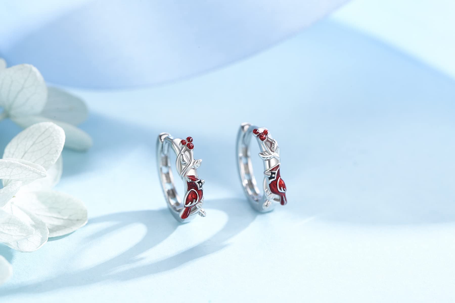 Cardinal Earrings 925 Sterling Silver Red Cardinal Hoop Earrings Cardinal Jewelry Gifts for Women