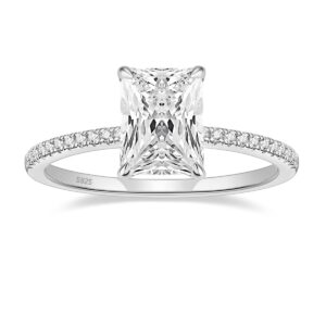 eamti 3ct 925 sterling silver engagement rings radiant cut solitaire cubic zirconia cz wedding promise rings for her wedding bands for women size 7