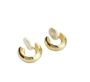 gold hoop clip on earrings - small comfortable adjustable no piercing earrings, simple trendy non pierced fake clip earrings for women girls teens unisex (gold)