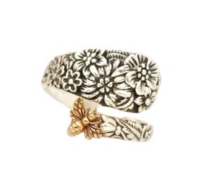 zhxshwhdd bee flower boho adjustable spoon rings for women men silver vintage (silver, 6)