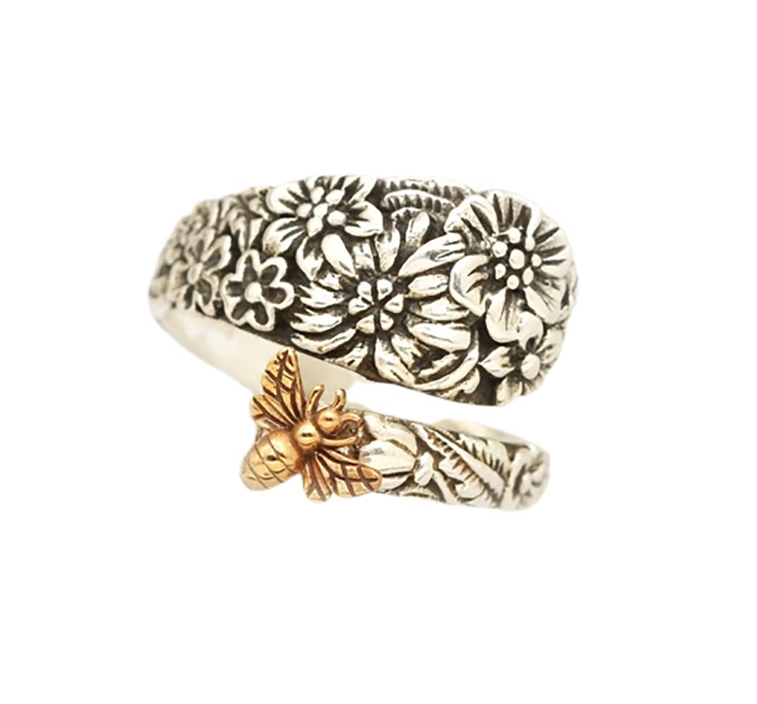 ZhxshwHdd Bee Flower Boho Adjustable Spoon Rings For Women Men Silver Vintage (silver, 6)