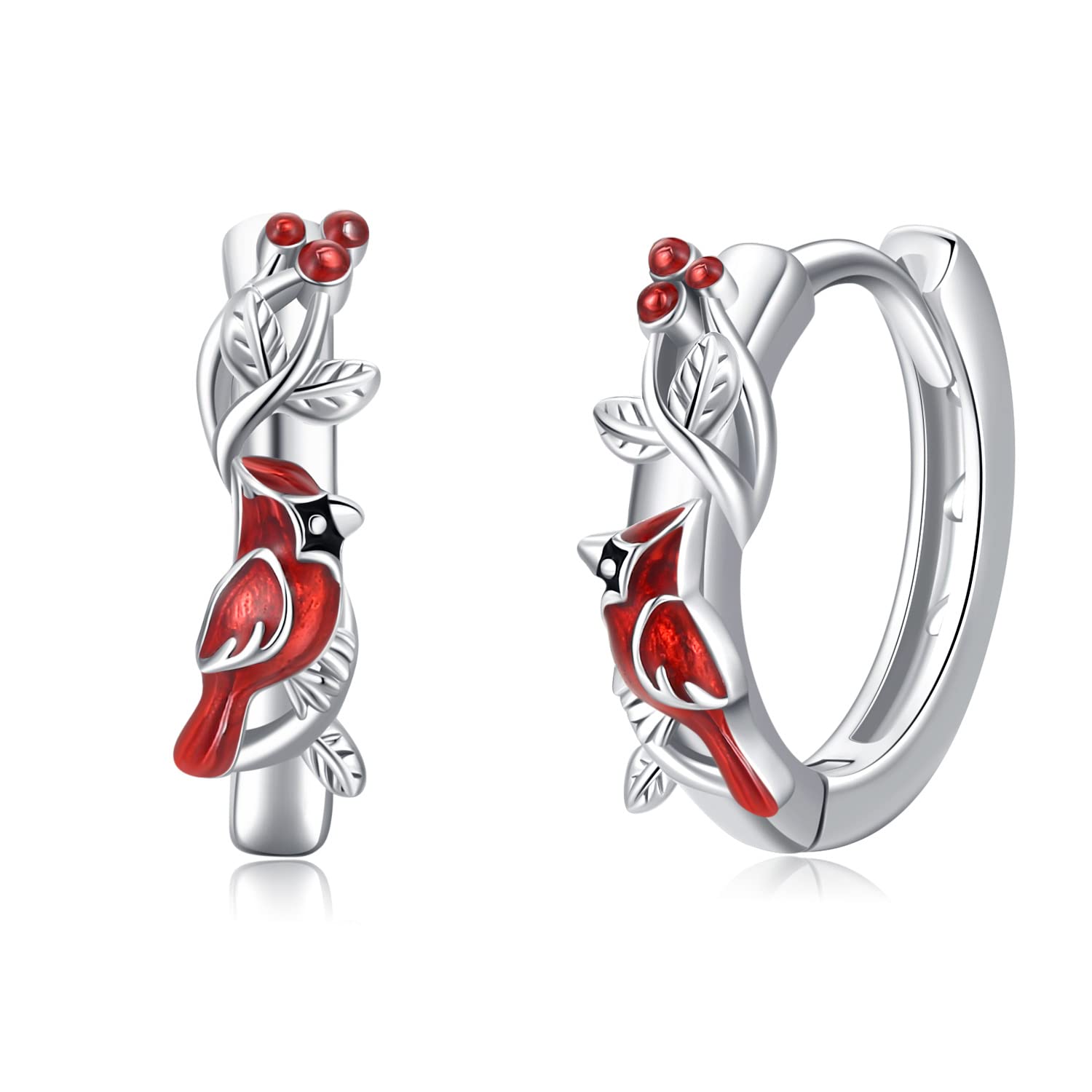 Cardinal Earrings 925 Sterling Silver Red Cardinal Hoop Earrings Cardinal Jewelry Gifts for Women