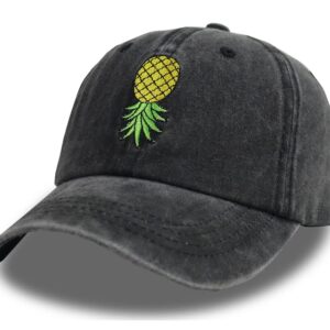 Upside Down Pineapple Gifts for Women Men, Funny Pineapple Hat for Birthday, Dad, Mom, Husband, Wife, Grandpa, Grandma, Adjustable Washed Retro Vintage Distressed Cotton Fruit Summer Baseball Cap