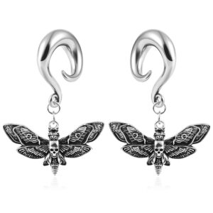 doearko 2 pcs butterfly ear dangle plugs 316 stainless steel ear hangers ear gauges piercing plug pair selling 2g 0g body jewelry (10mm(00g), butterfly silver)