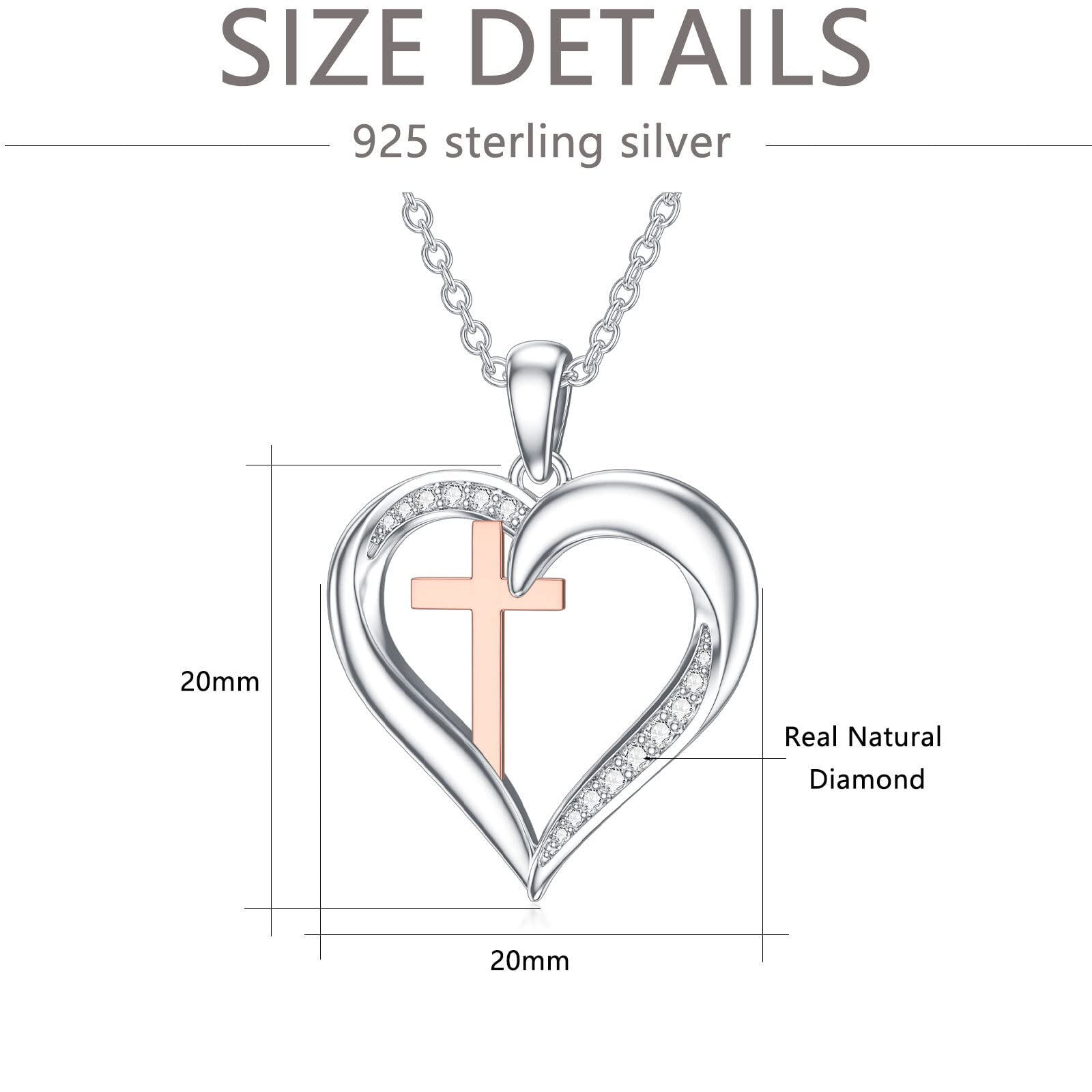 CTIEIP 1/10 Cttw Natural Diamond Heart Cross Pendant Necklace for Women 925 Sterling Silver Diamond Heart Jewelry Gift for Her