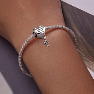 Cross Charm Fit Pandora Charms Bracelet Love Heart Christian Bible Verse Charms Prayer Faith Religious Jewelry Gifts for Women