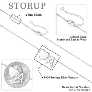 STORUP Heart Initial Necklaces for Women, S925 Sterling Silver Heart Initial A Pendant Necklace Tiny Heart Necklaces for Women Birthday Mothers Day Gifts for Women Women Jewelry Gifts